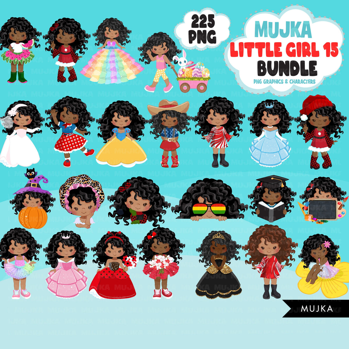 Afro Girl PNG Clipart Bundle, Cute Black Girl Art, Cute digital planne ...