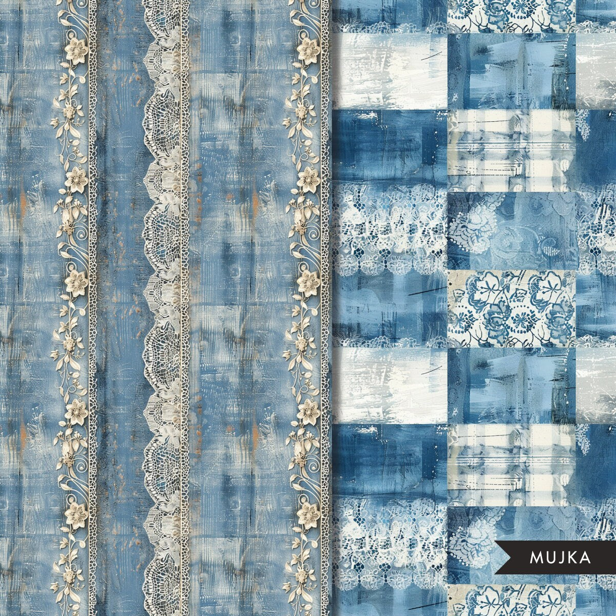 Denim and Lace Digital papers, Vintage denim pattern background, junk ...