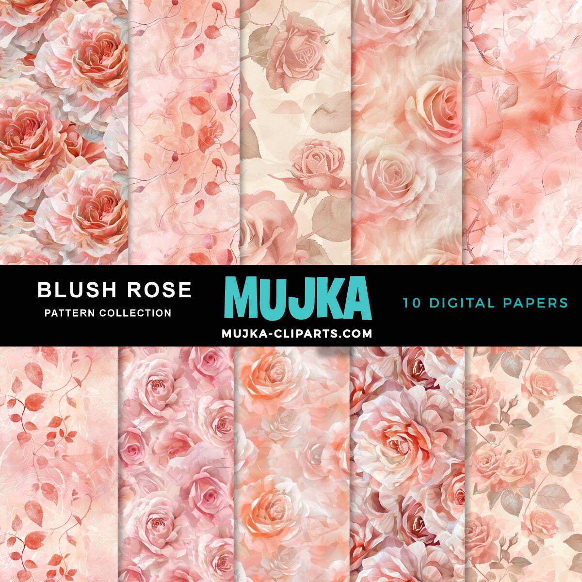 Rose Floral Watercolor Digital Paper, Blush Rose Seamless Patterns, We ...