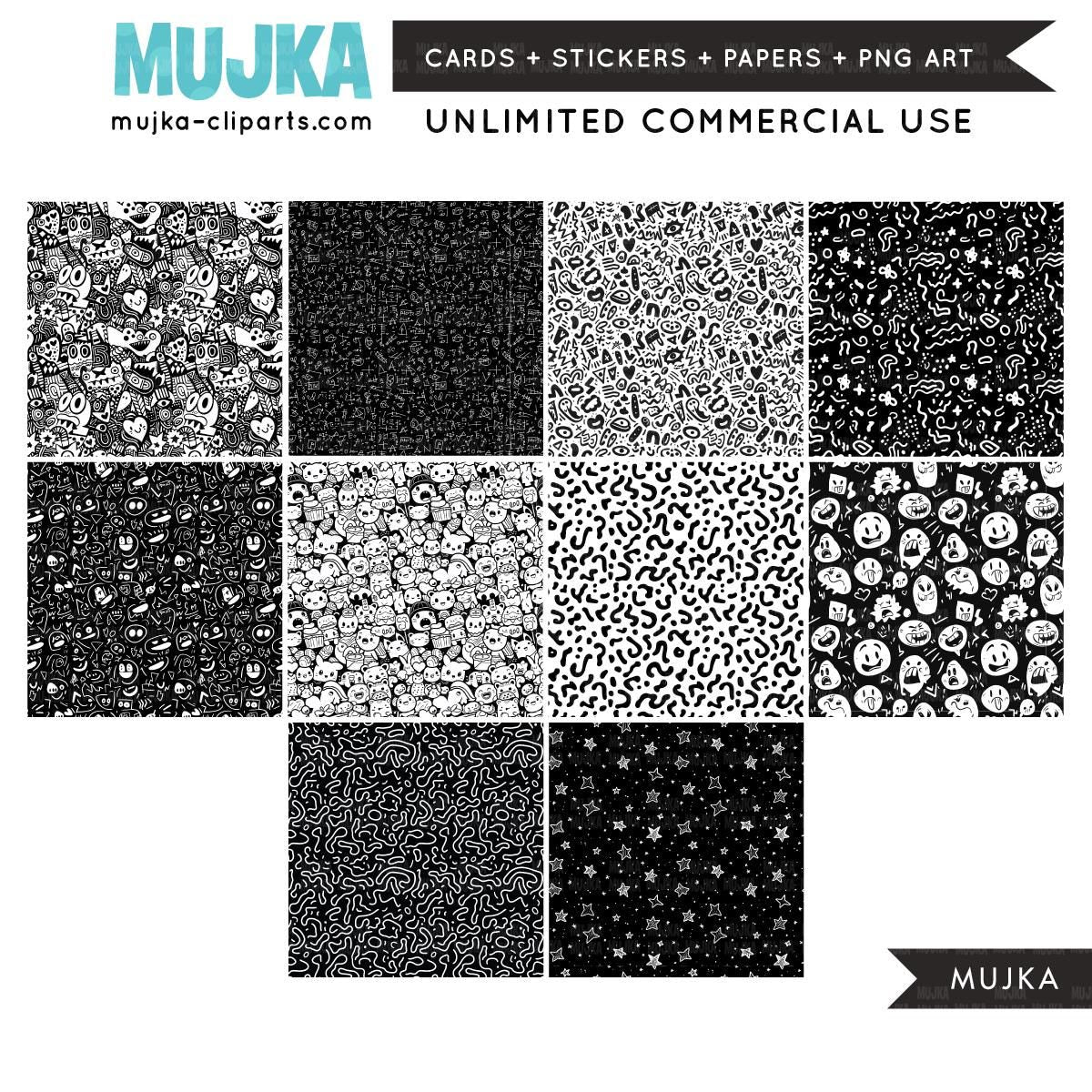 Doodle digital papers Background, Minimalistic Digital Paper, B&W Text ...