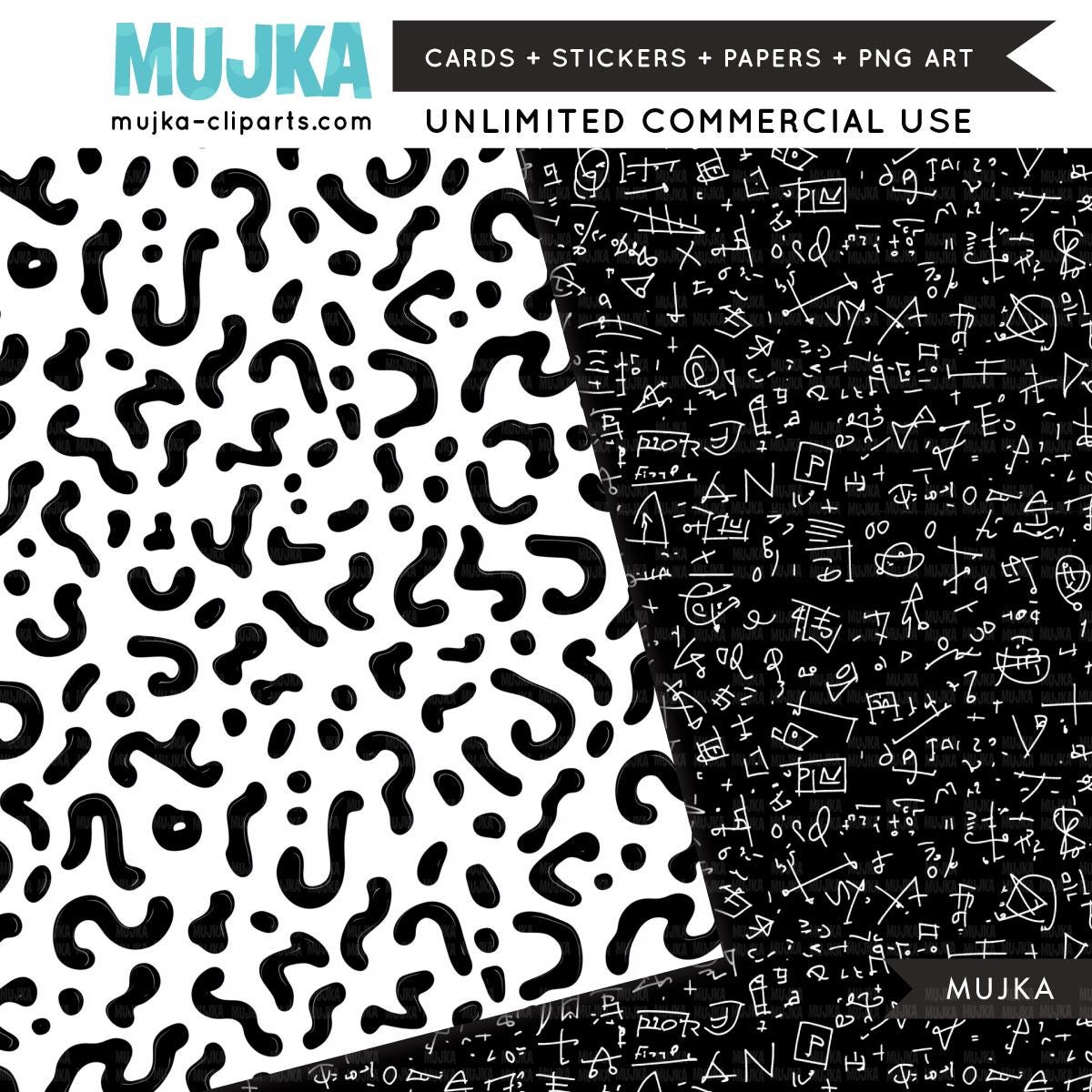 Doodle digital papers Background, Minimalistic Digital Paper, B&W Text ...