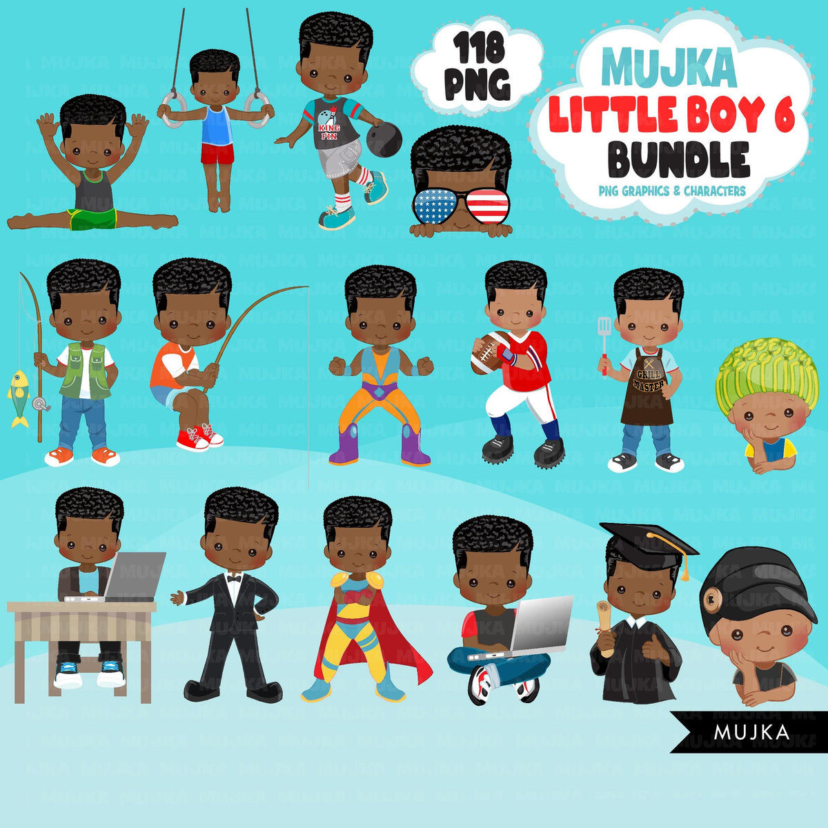 Black boy PNG Bundle, Black boy clipart, African American art, little ...