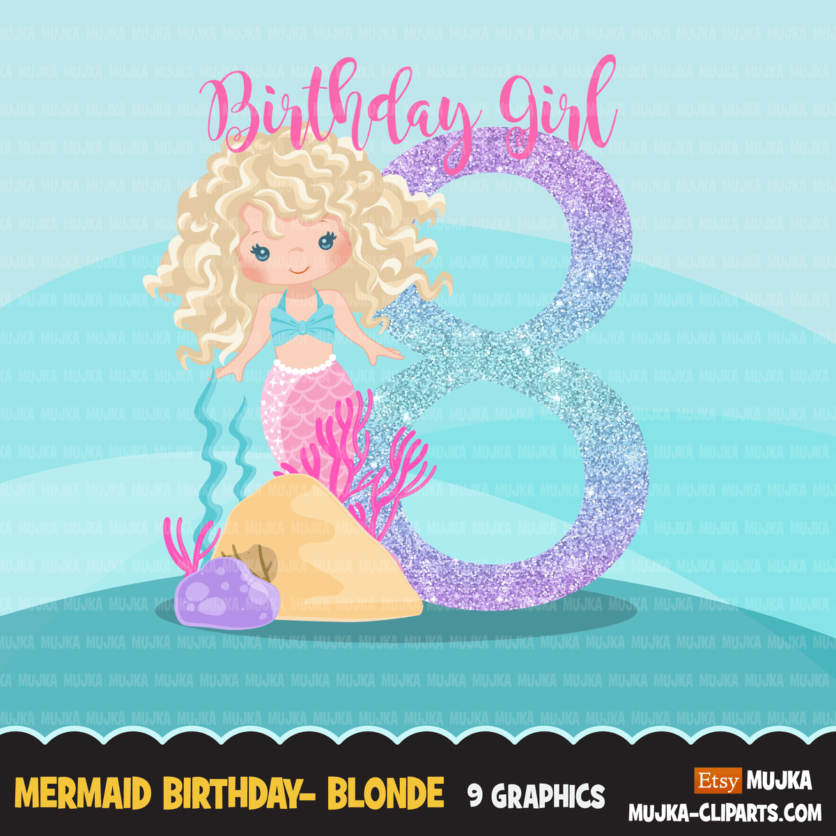 Mermaid Birthday Numbers SVG, PNG cutting files and clipart. Blonde Ra ...