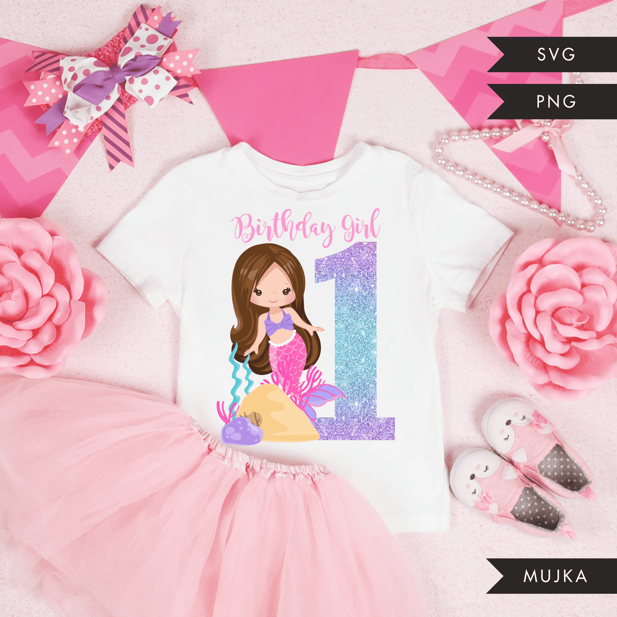 Mermaid Birthday Numbers SVG, PNG cutting files and clipart. Brunette ...