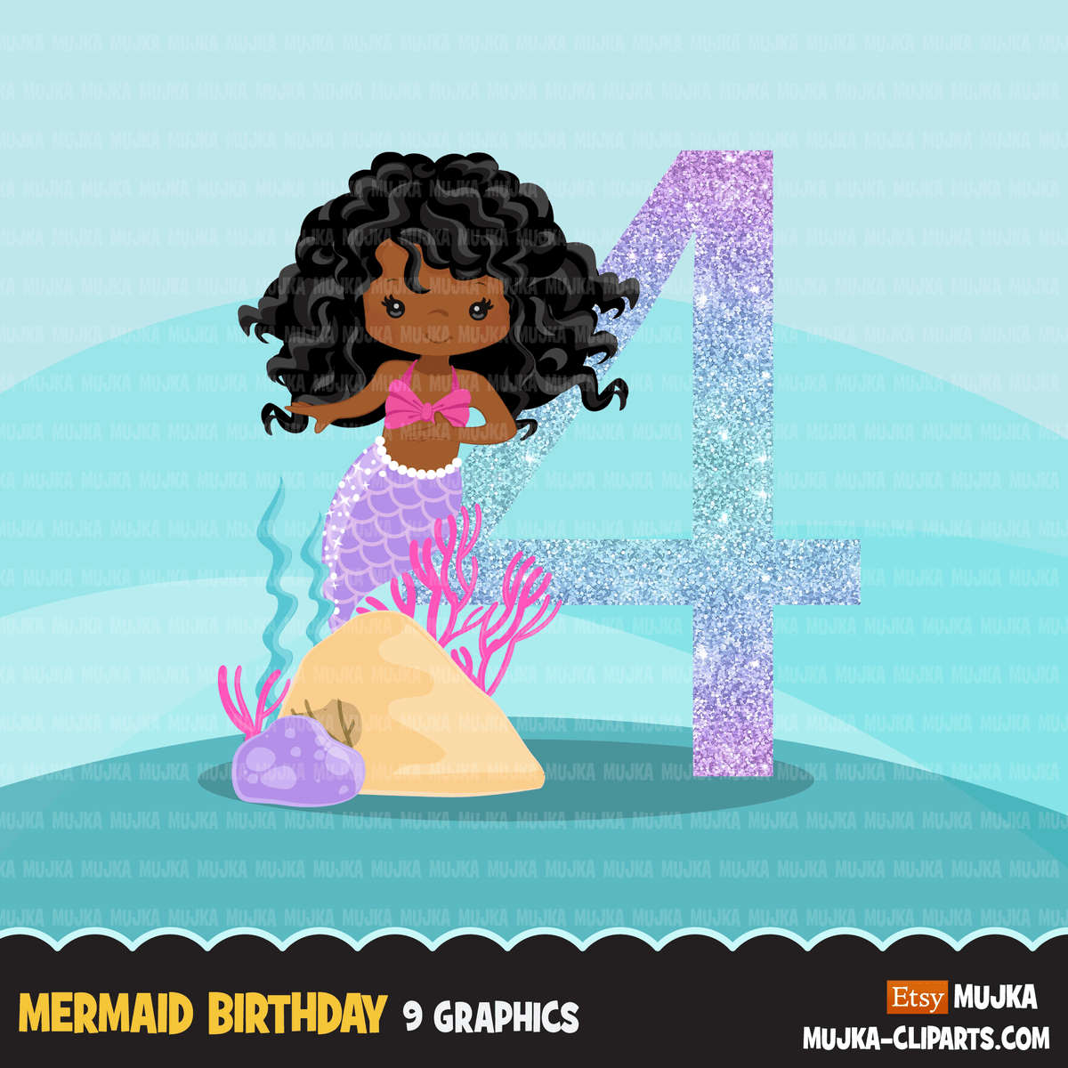 Mermaid Birthday Numbers SVG, PNG cutting files and clipart. Black cur ...