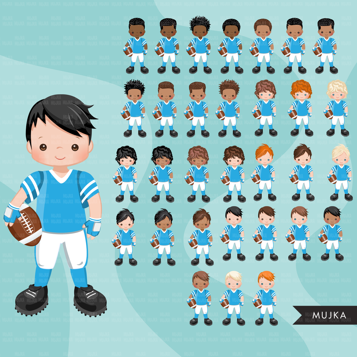 American Football Clipart Bundle, Sports Graphics, Cute Football playe ...