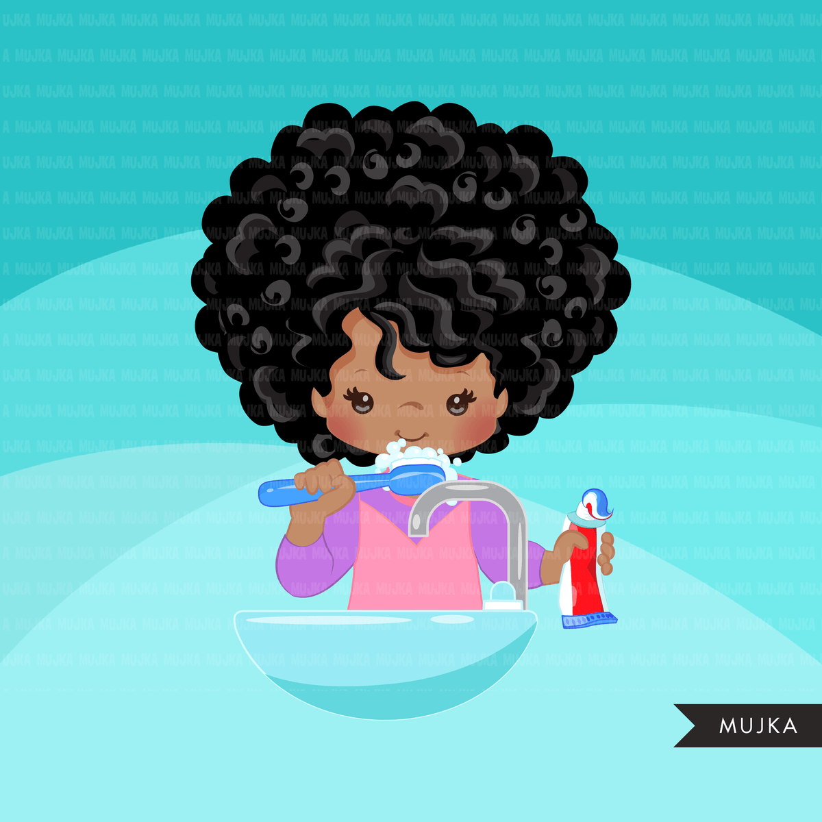 Brushing teeth Clipart, girls, bathroom chores, cleaning, hygiene, hea ...