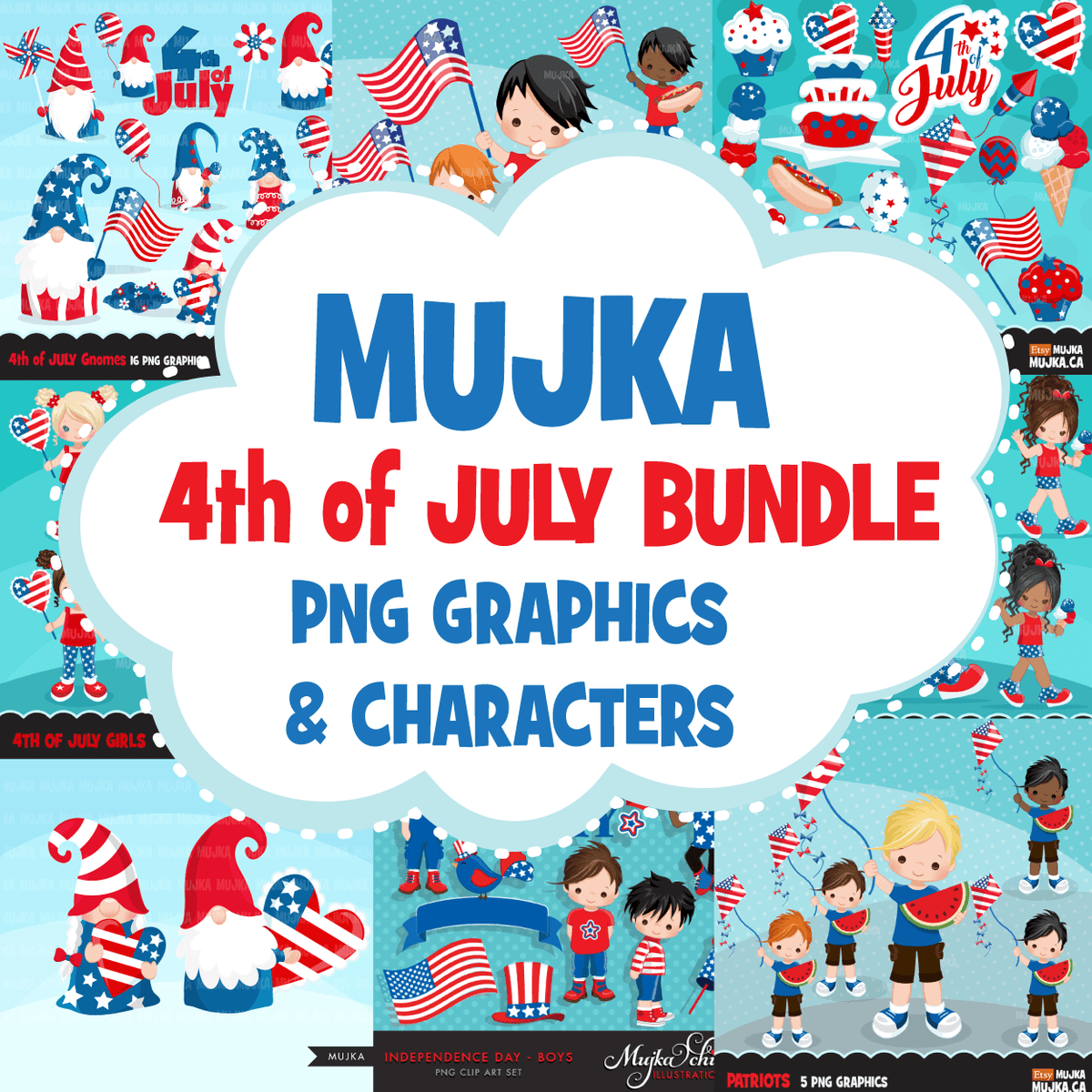 4th of July Independence day clipart Bundle. Cute celebration graphics ...