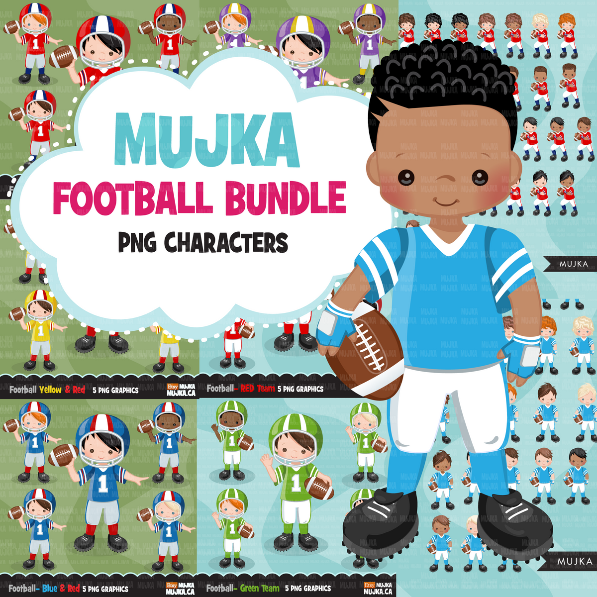 American Football Clipart Bundle, Sports Graphics, Cute Football playe ...