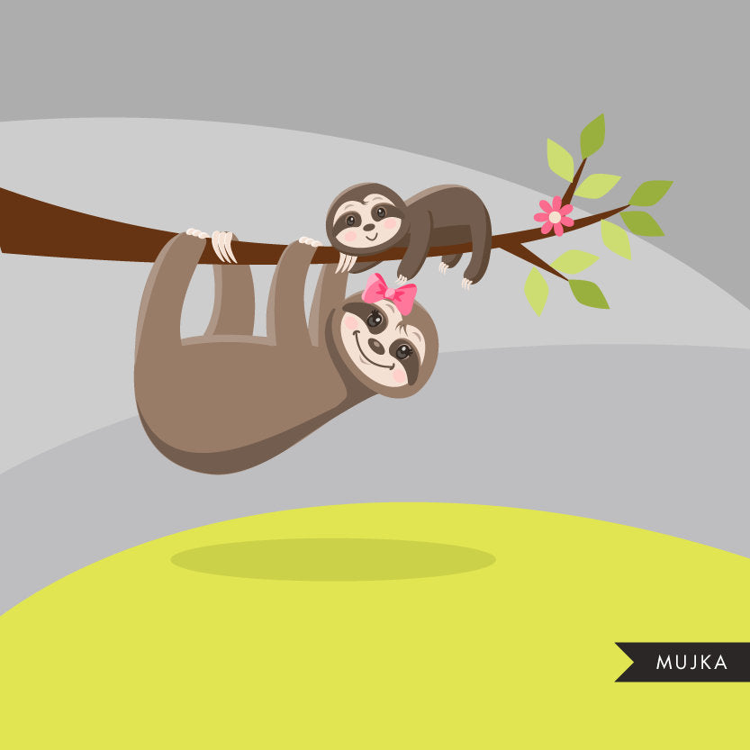 Sloth clipart, animal, spring, mother's day graphics – MUJKA CLIPARTS