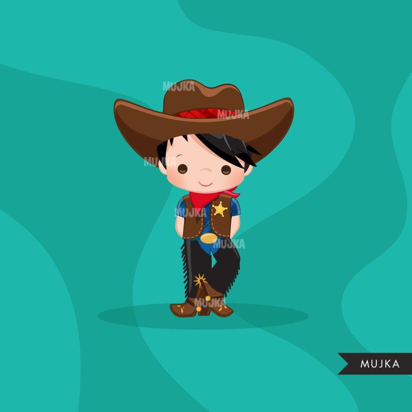 Cowboy Clipart. Wild West Cute Cow boy Clipart- Red & Blue – MUJKA CLIPARTS
