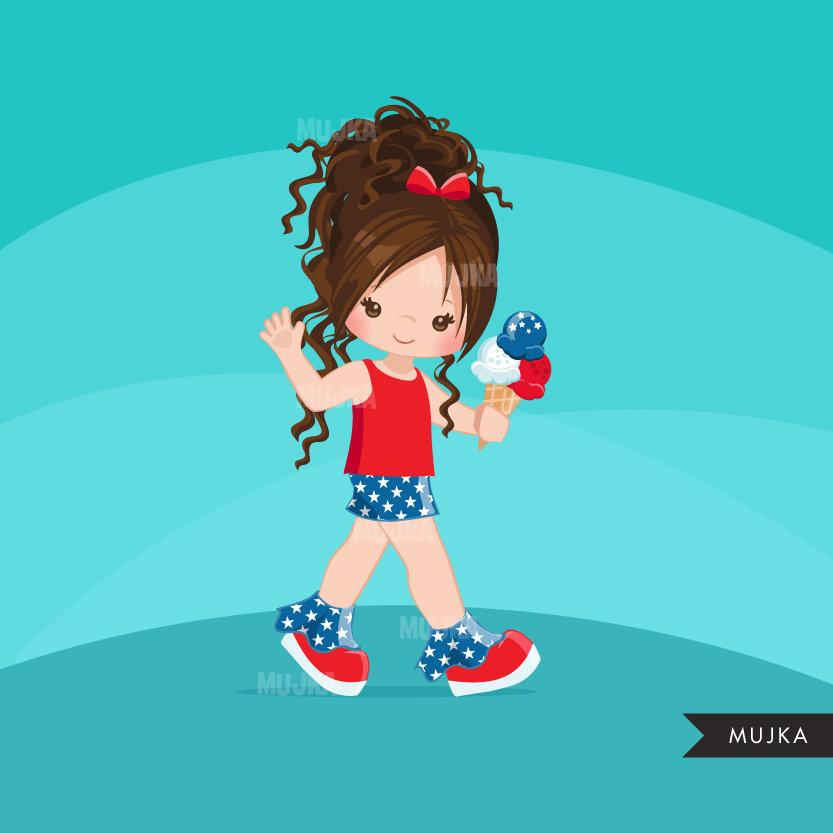 4th of July Clipart. Little Girl with Ice cream black girl – MUJKA CLIPARTS
