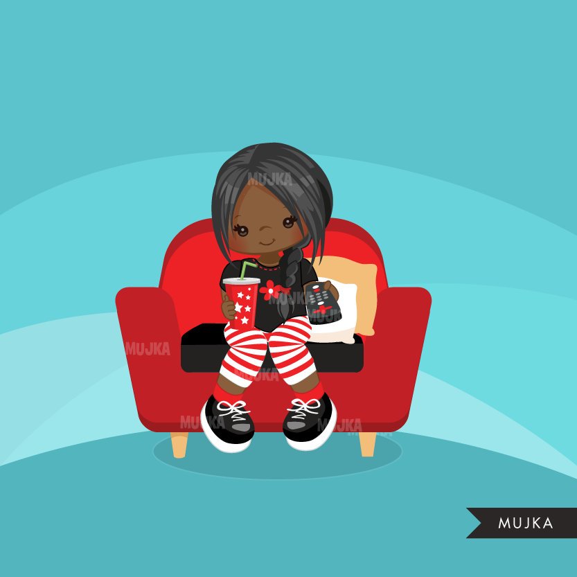 Movie night Clipart, Girl version 2 – MUJKA CLIPARTS