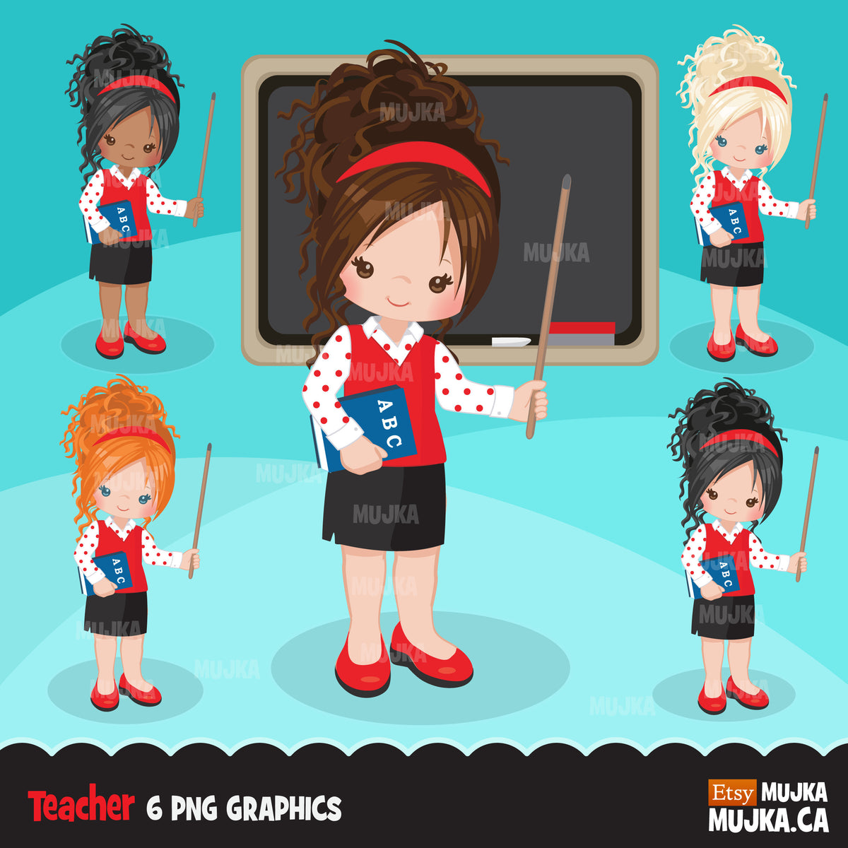 Cute Girl Teacher clipart. School Graphics – MUJKA CLIPARTS