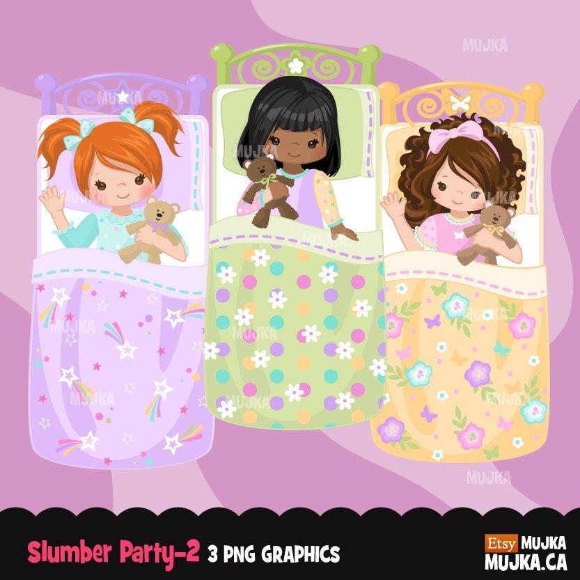 Slumber party clipart, girl night, set 2 – MUJKA CLIPARTS