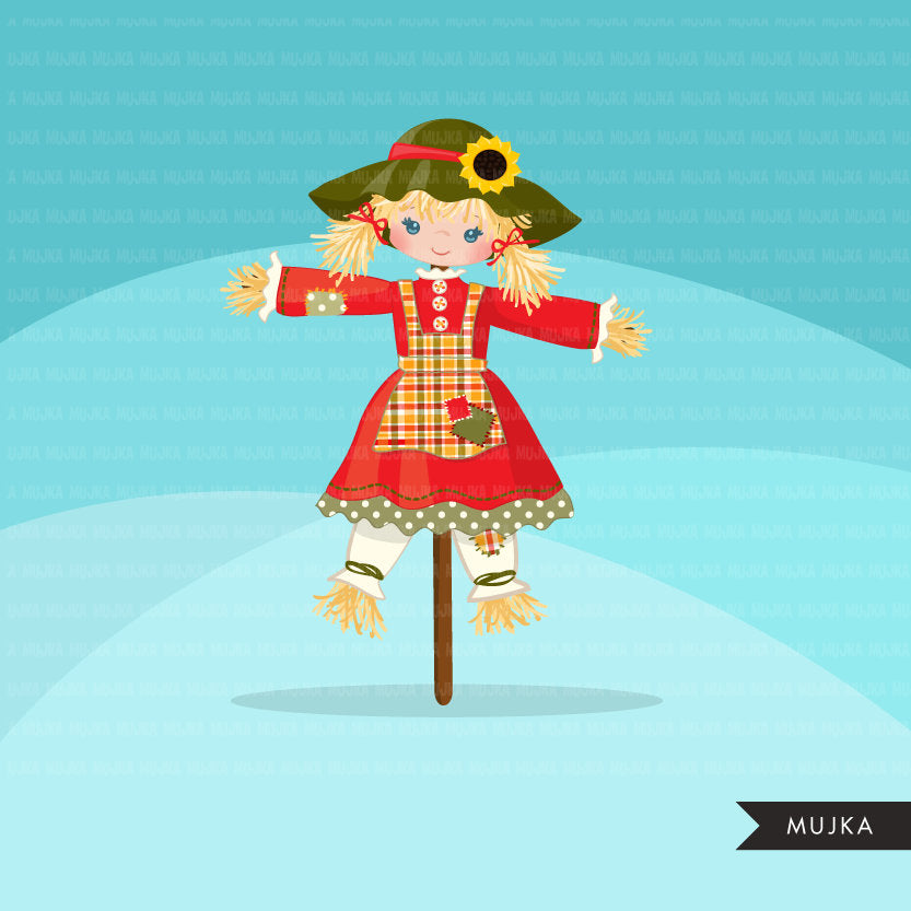 Scarecrow Clipart, fall harvest fields – MUJKA CLIPARTS