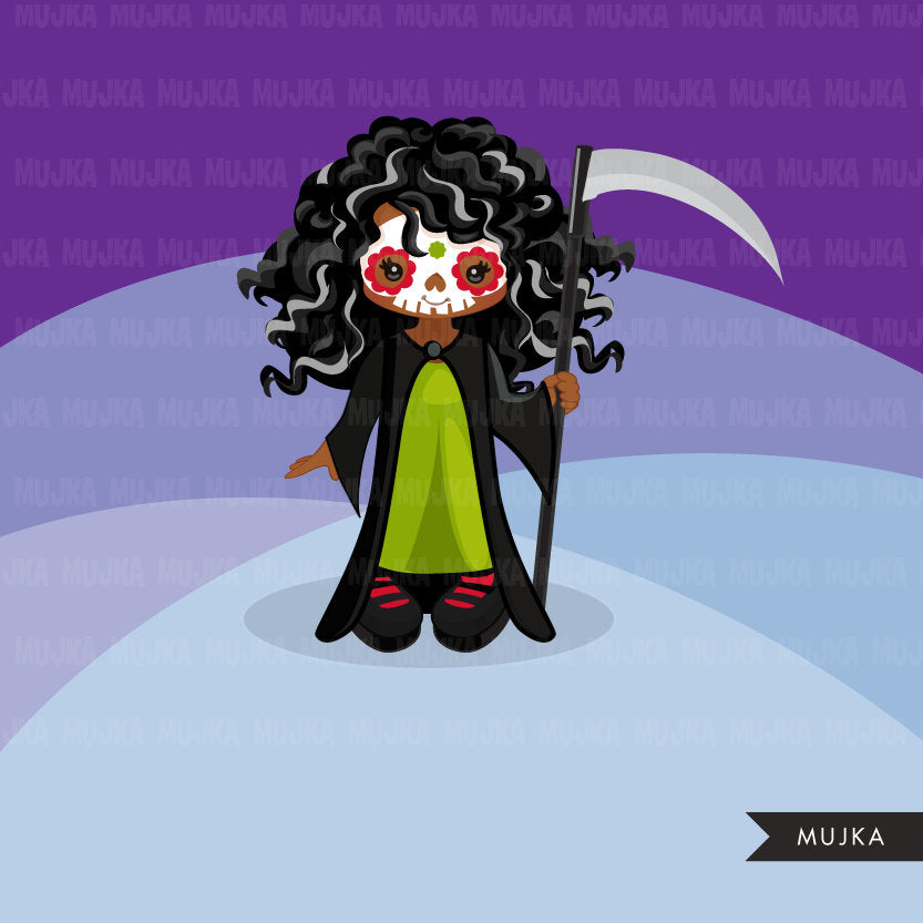 Halloween clipart. Day of dead graphics, girls – MUJKA CLIPARTS