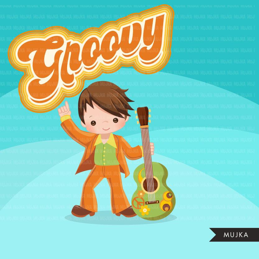 60's retro groovy Boys clipart. Vintage Pop graphics – MUJKA CLIPARTS