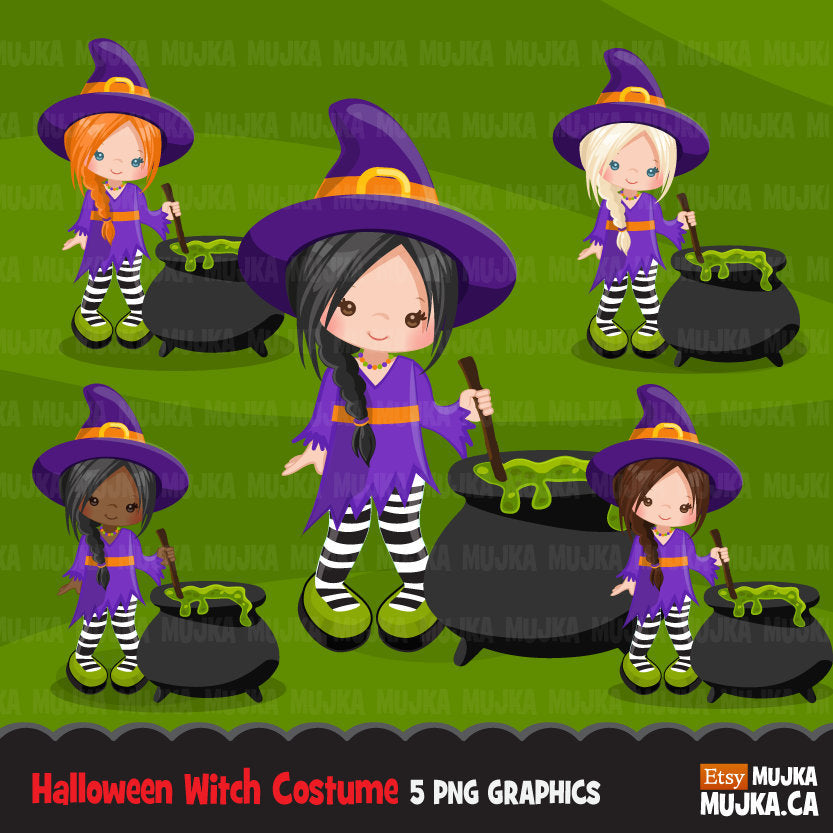 Halloween witch clipart, girls – MUJKA CLIPARTS