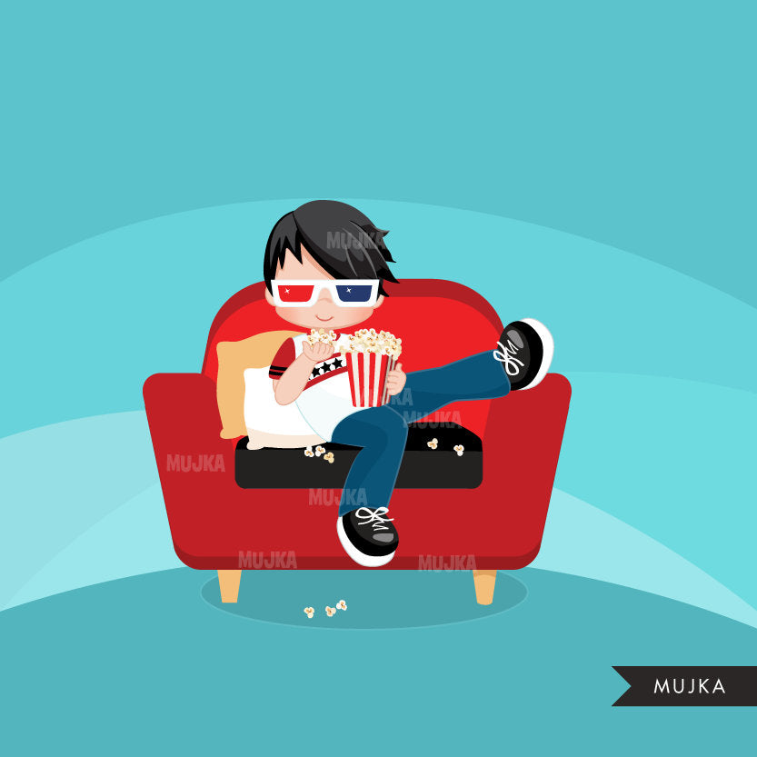 Movie night Clipart, with the boy – MUJKA CLIPARTS