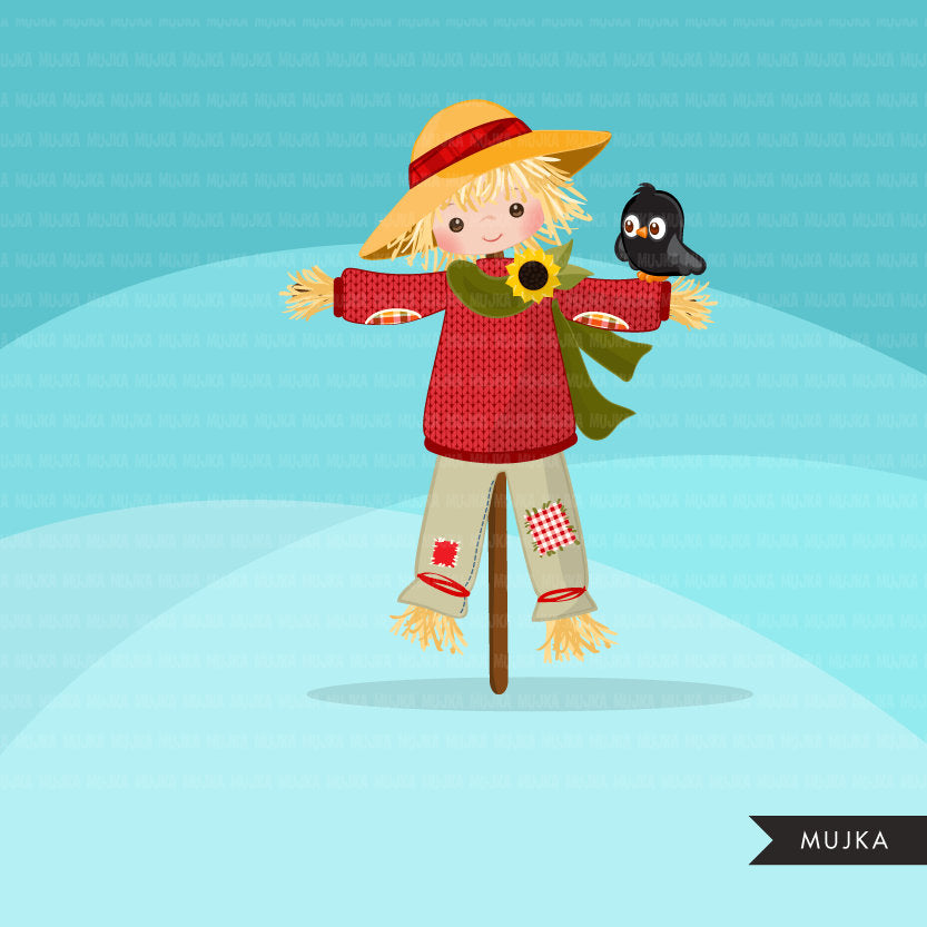 Scarecrow Clipart, fall harvest fields – MUJKA CLIPARTS