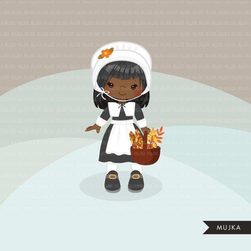 Pilgrim Girls Clipart, fall graphics – MUJKA CLIPARTS