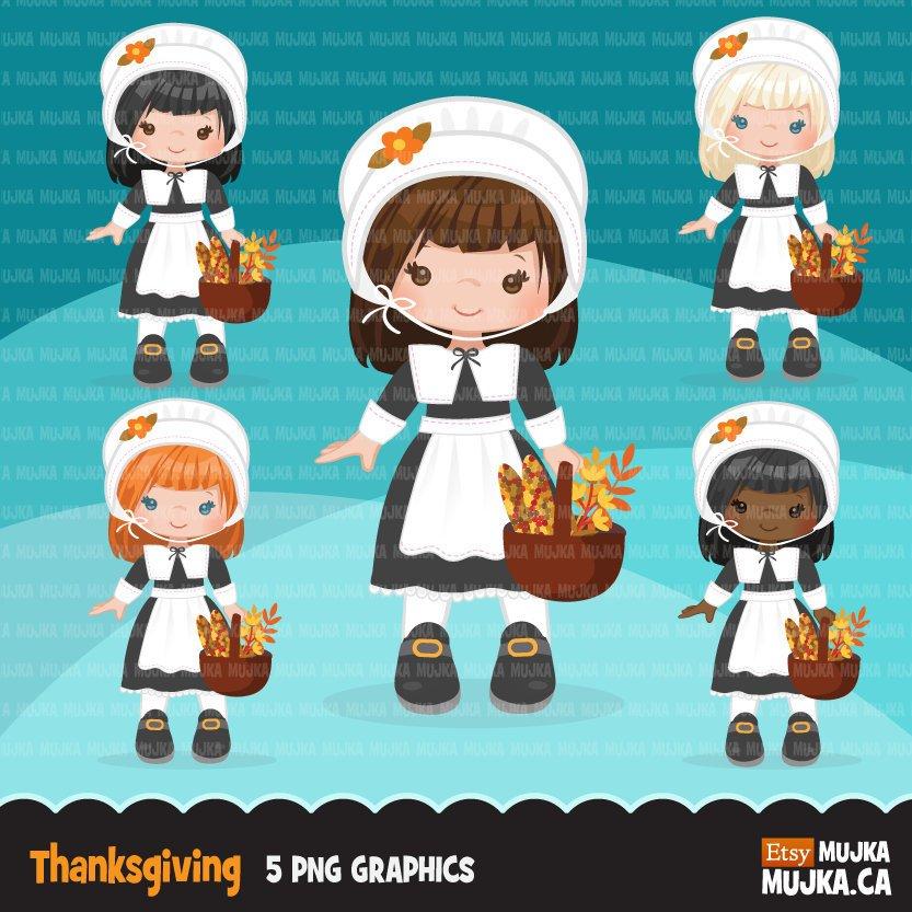 Pilgrim Girls Clipart, fall graphics – MUJKA CLIPARTS