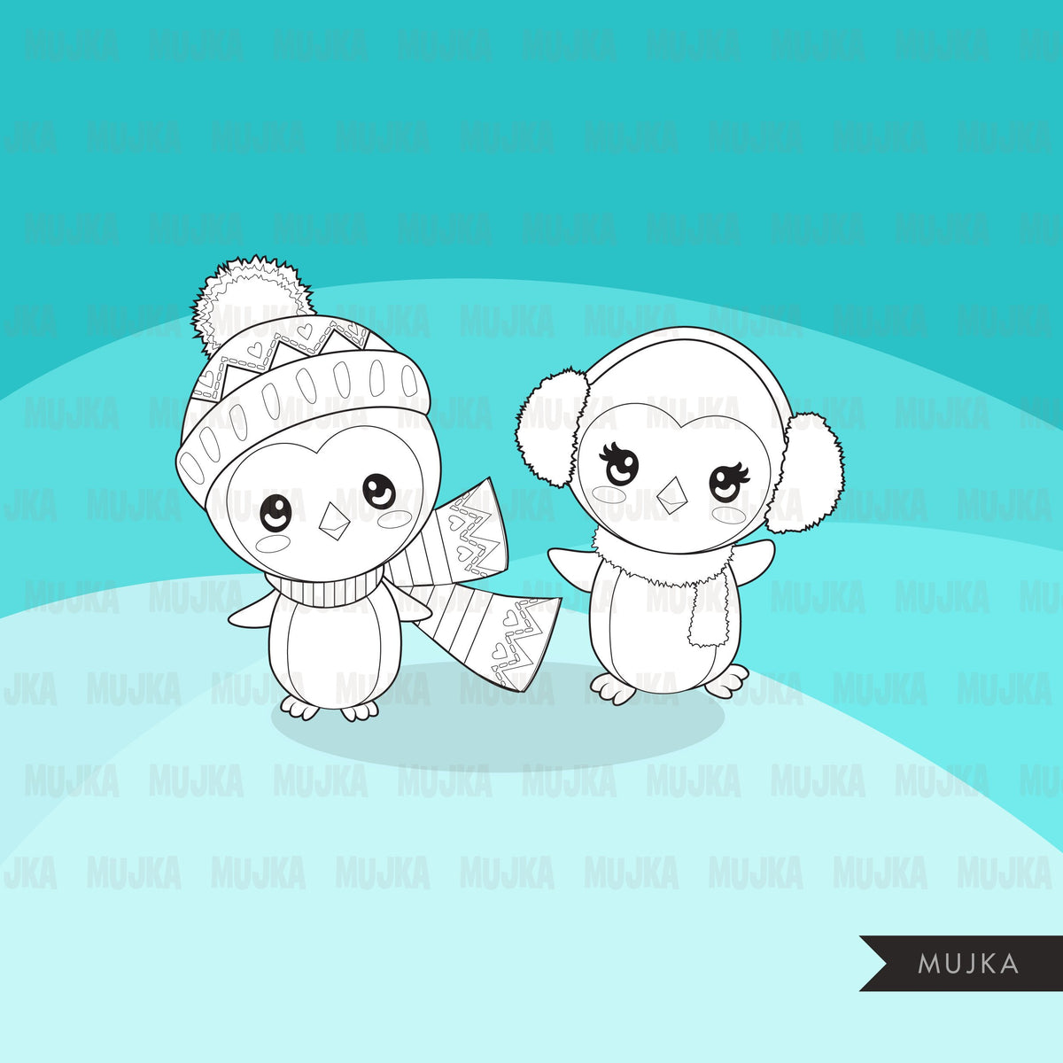 Christmas penguins Digital Stamp, Winter animal – MUJKA CLIPARTS