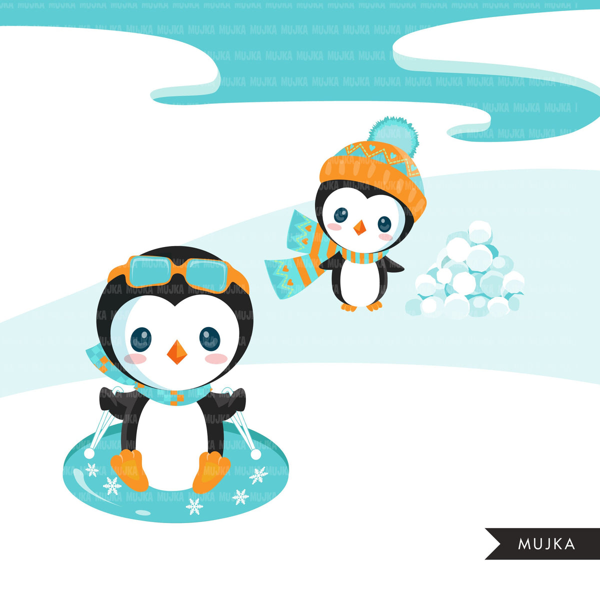 Christmas penguins, animal clipart winter – MUJKA CLIPARTS