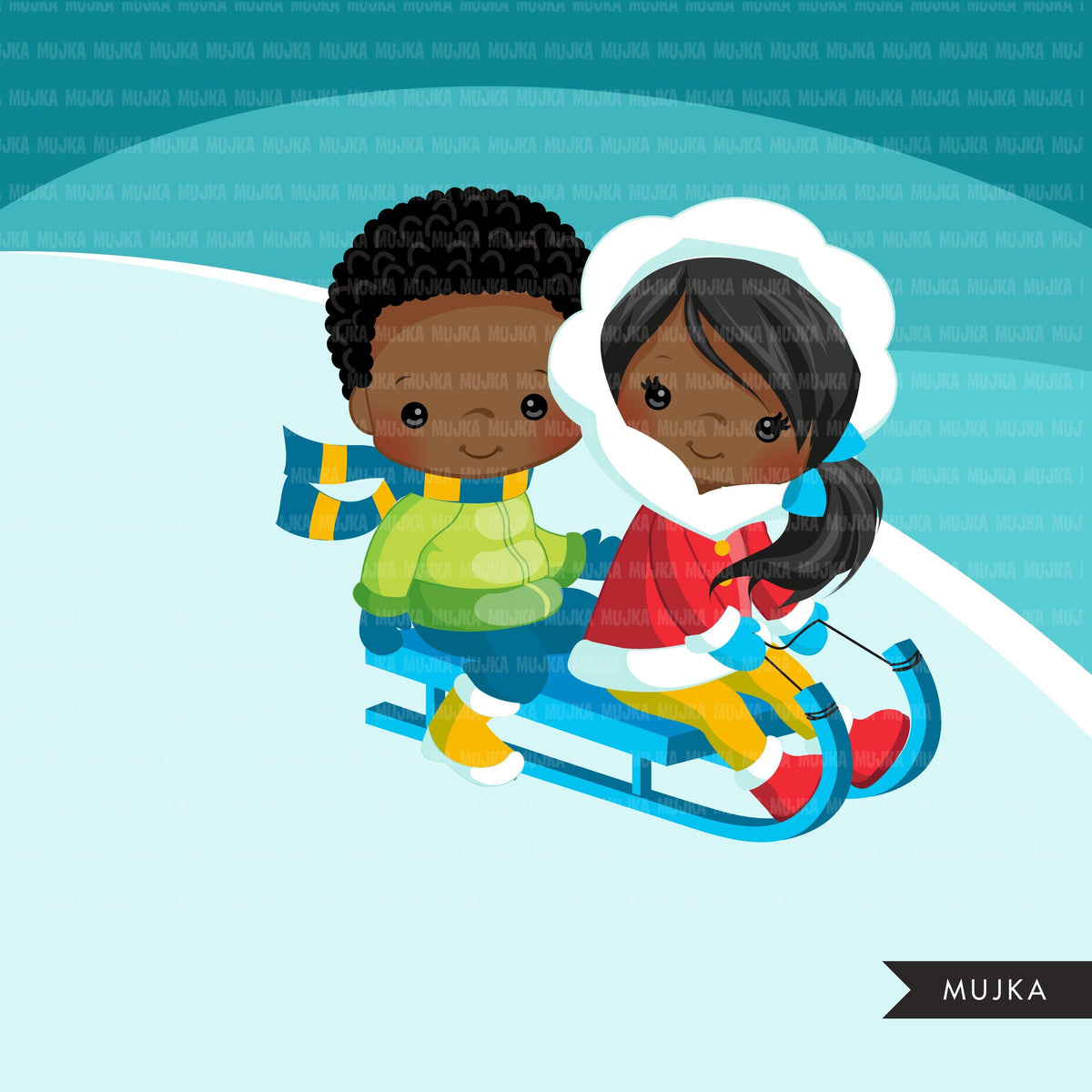Winter sled snow boys and girls clipart – MUJKA CLIPARTS