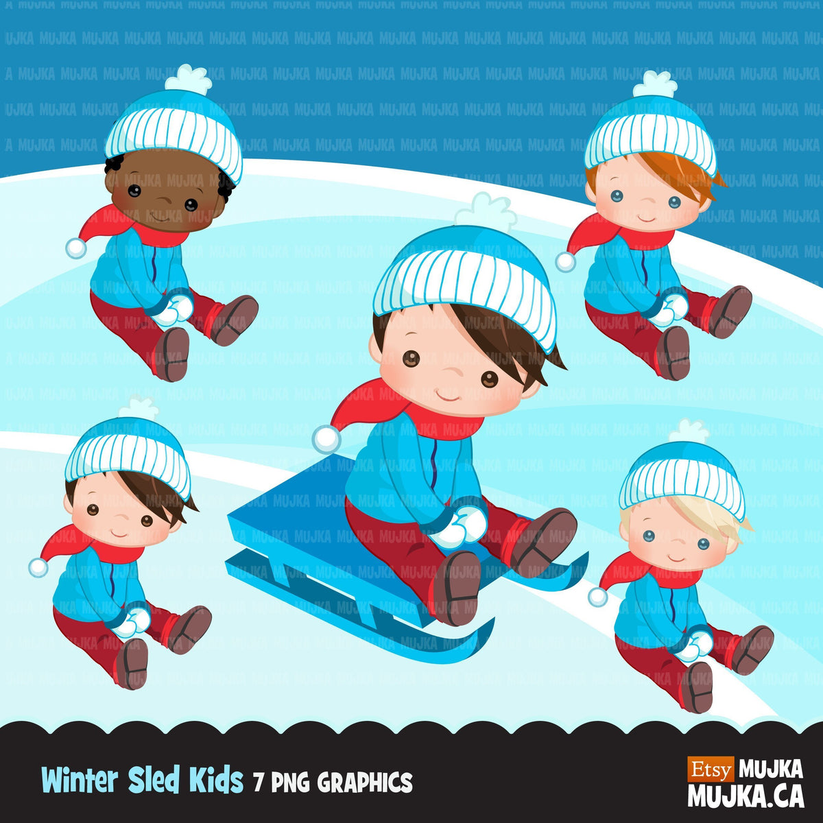 Winter sled snow boys clipart – MUJKA CLIPARTS