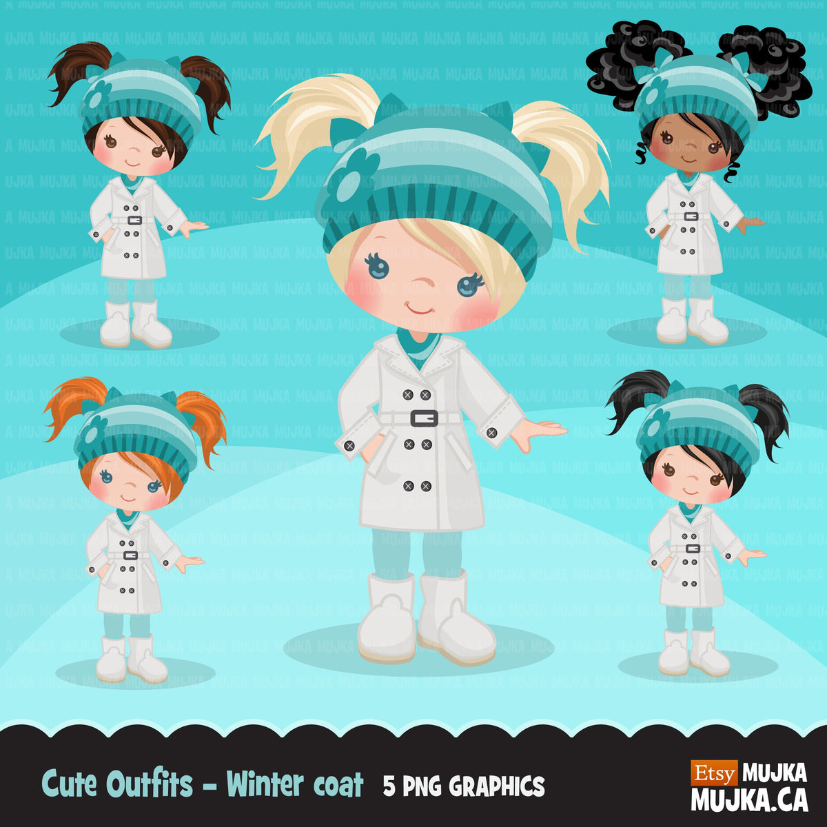 Little girl in winter clothes, cute outfits clipart, snow day, outdoor ...