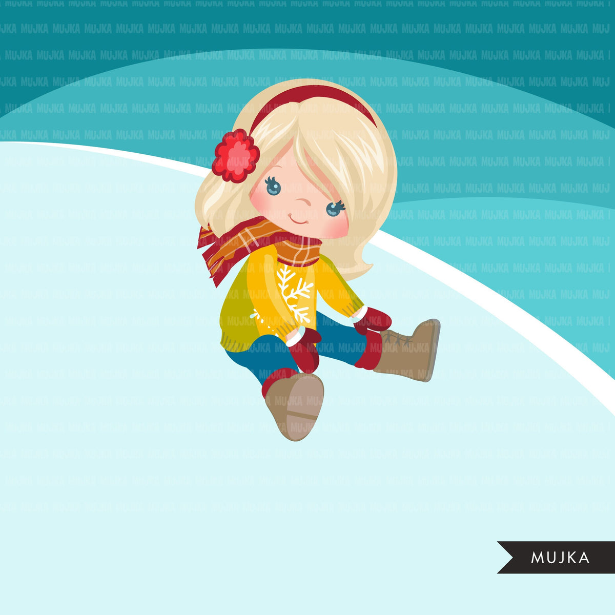 Winter sled snow girls clipart – MUJKA CLIPARTS