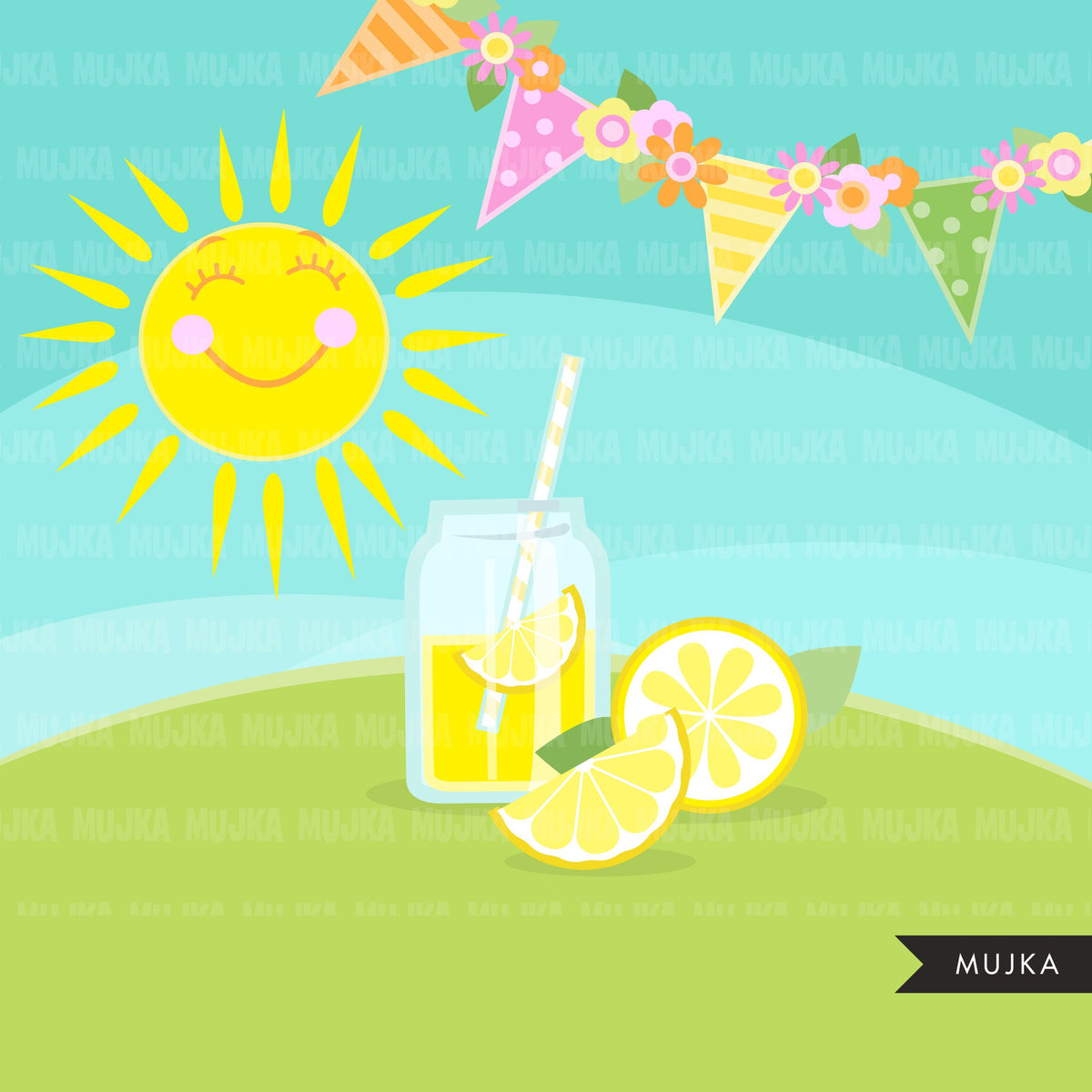Blonde girl at Lemonade Stand clipart, spring summer – MUJKA CLIPARTS