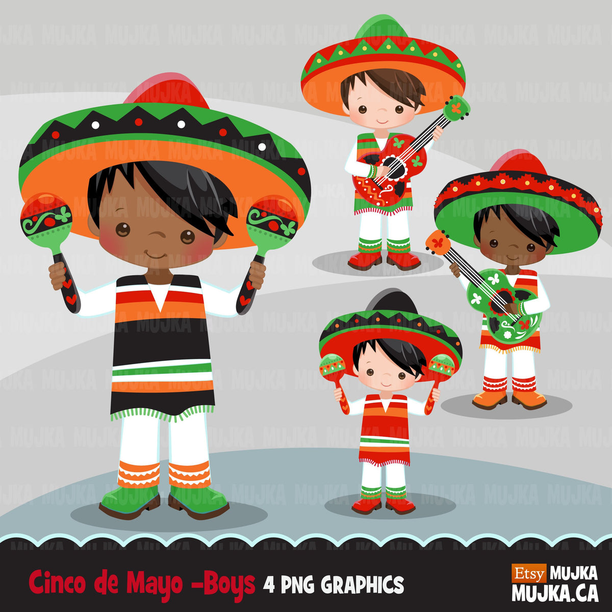 Cinco de Mayo clipart, folk colorful boy musicians – MUJKA CLIPARTS