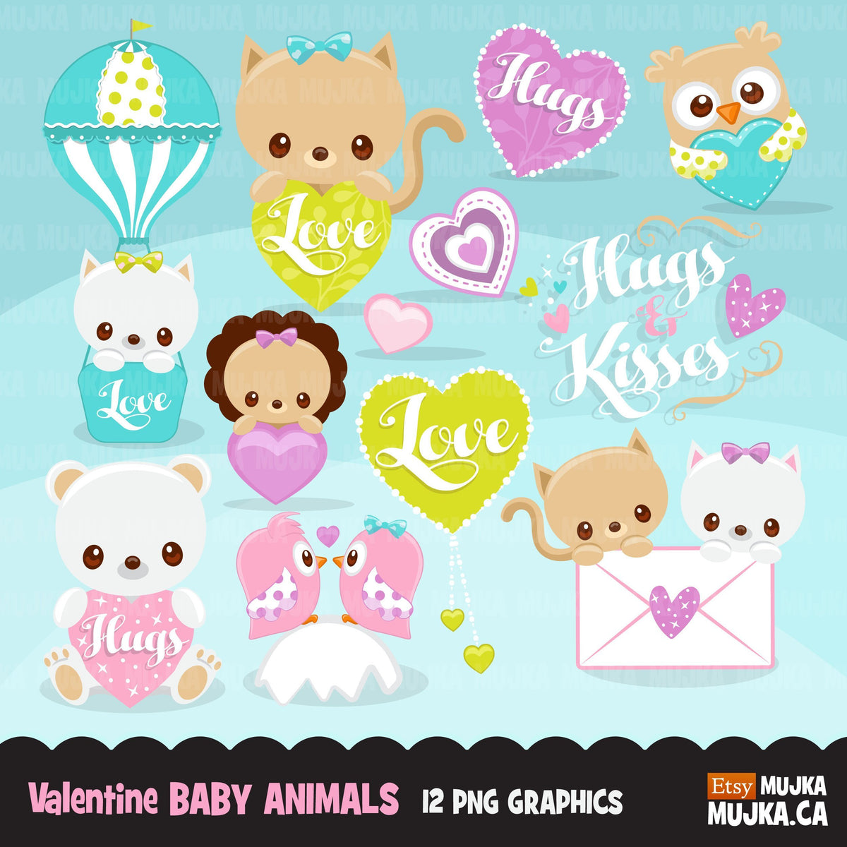 Valentine’s Day Cute Baby Animals Clipart – MUJKA CLIPARTS