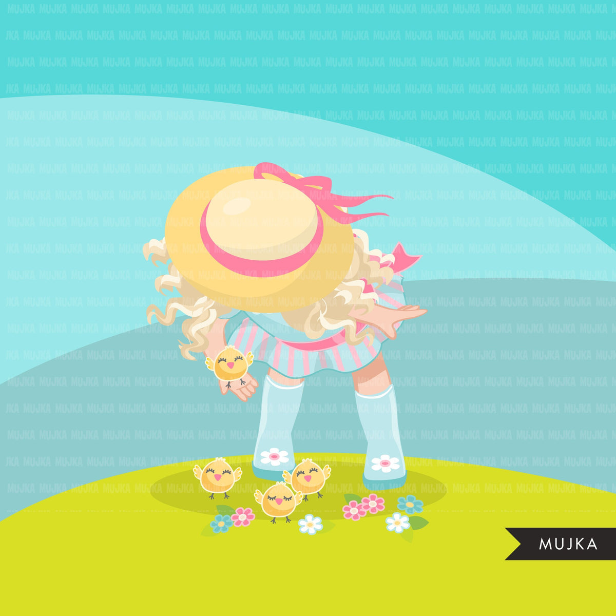 Easter Spring girl with chicks Clipart – MUJKA CLIPARTS