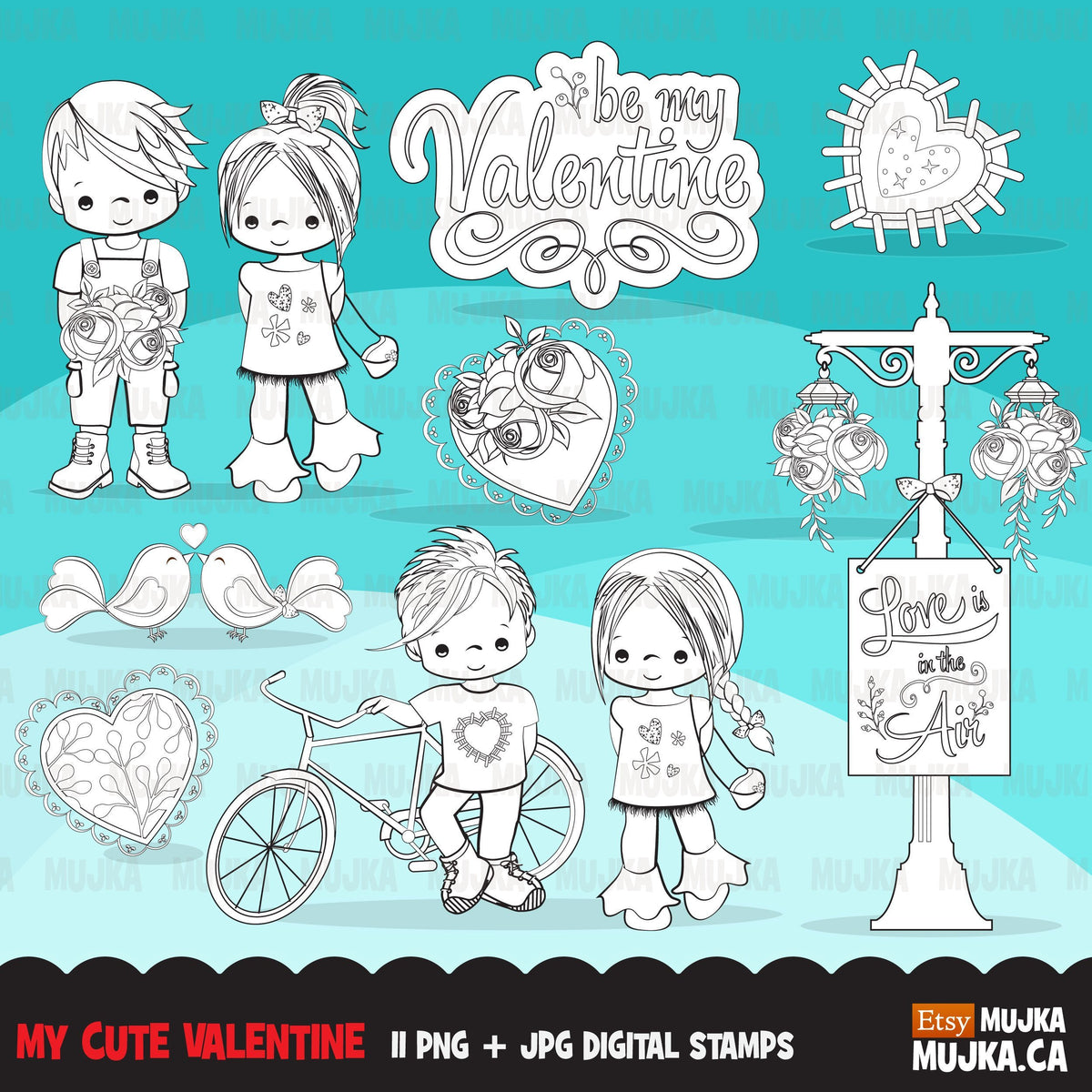 Valentine's Day Digital Stamps, Girl boy love – MUJKA CLIPARTS