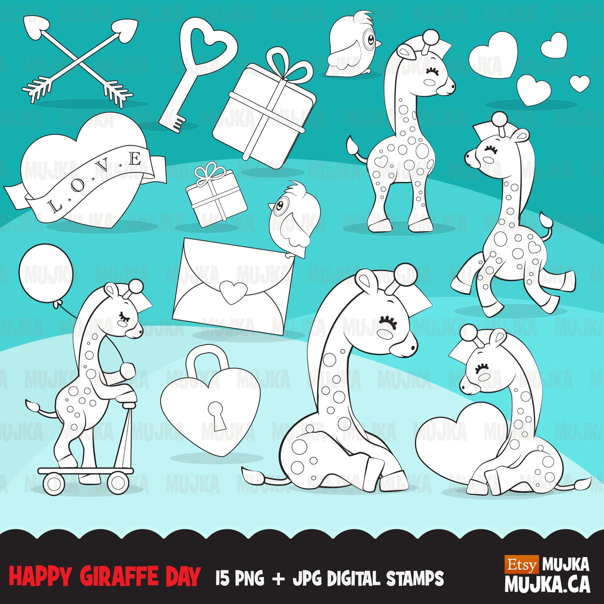 Valentine's Day Digital Stamps, animal love – MUJKA CLIPARTS