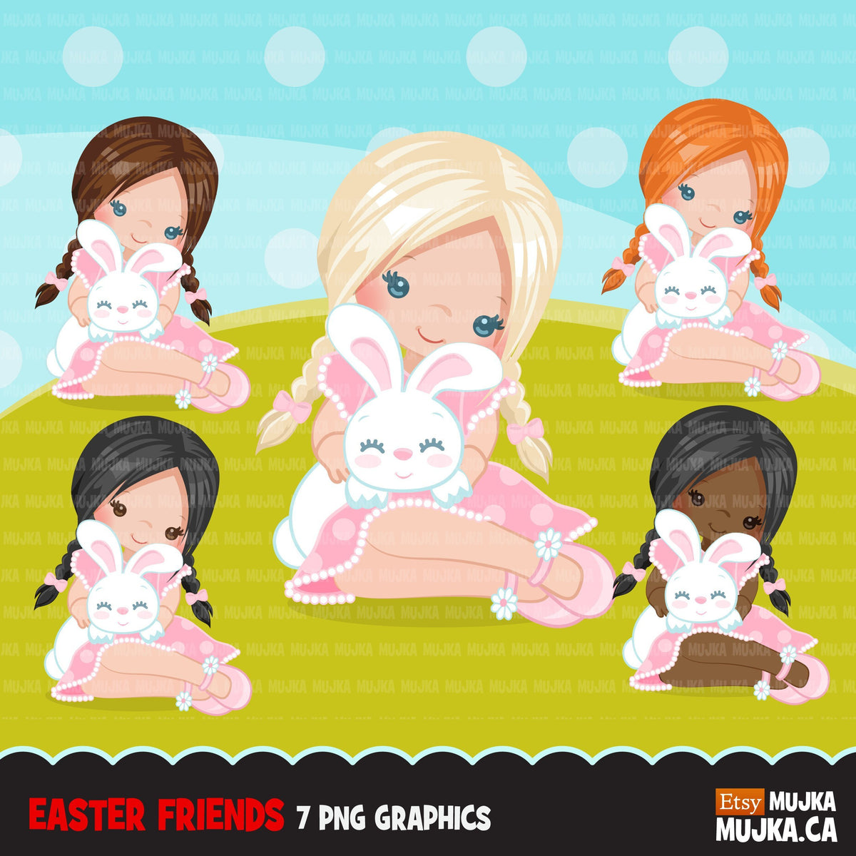 Easter girl with bunny Clipart – MUJKA CLIPARTS