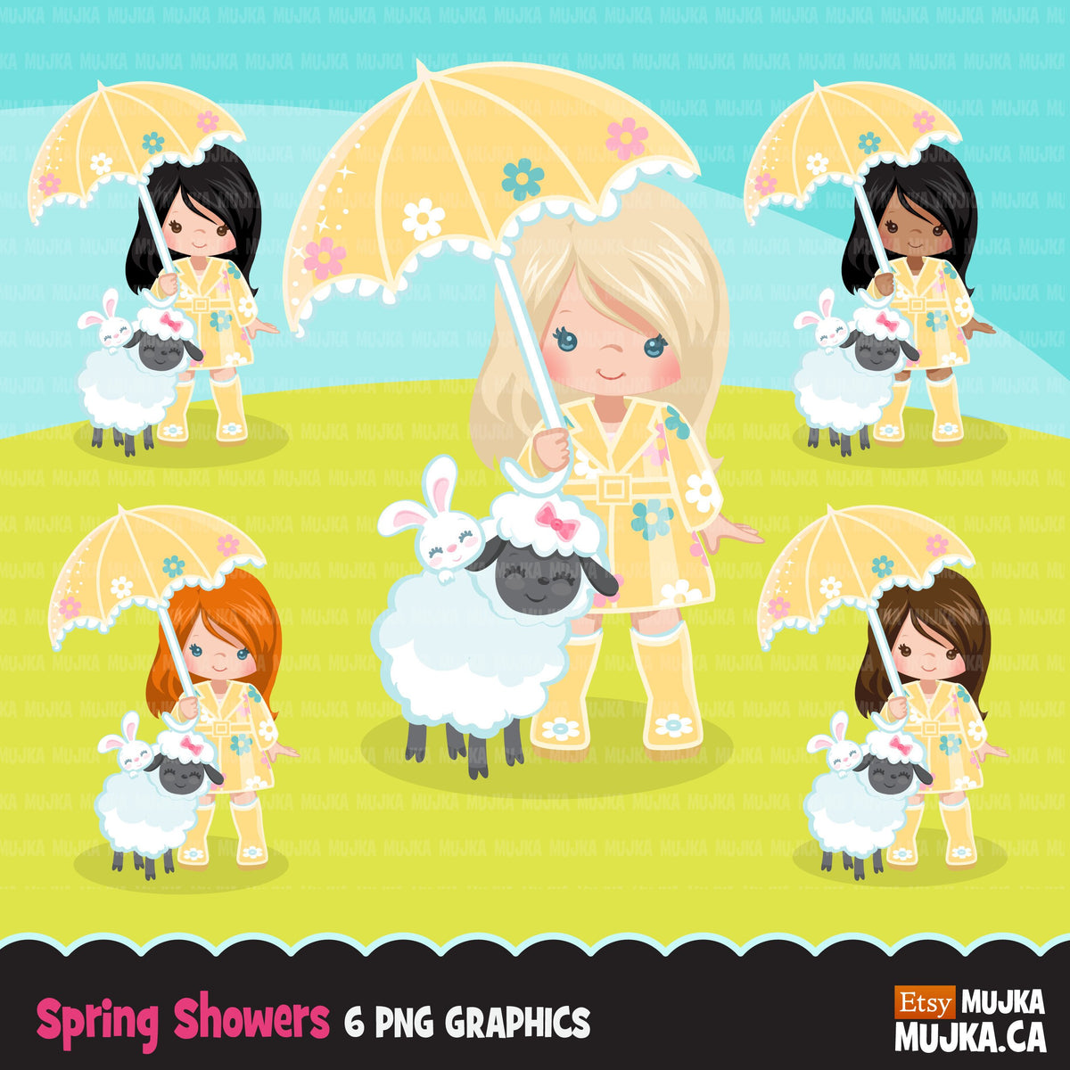 Spring girl with lamb and bunny Clipart – MUJKA CLIPARTS