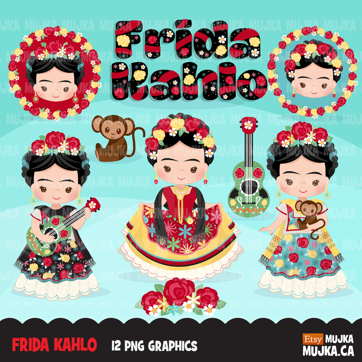 Frida Kahlo girl Clipart – MUJKA CLIPARTS