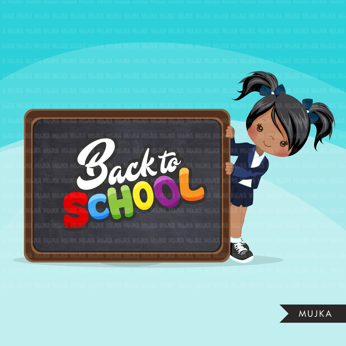 Back to school clipart with Girl students and black board, Education ...