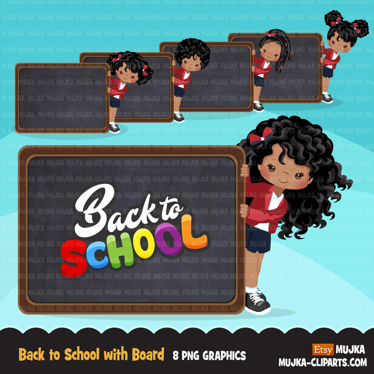 Back to school clipart with black Girl students black board, Education ...