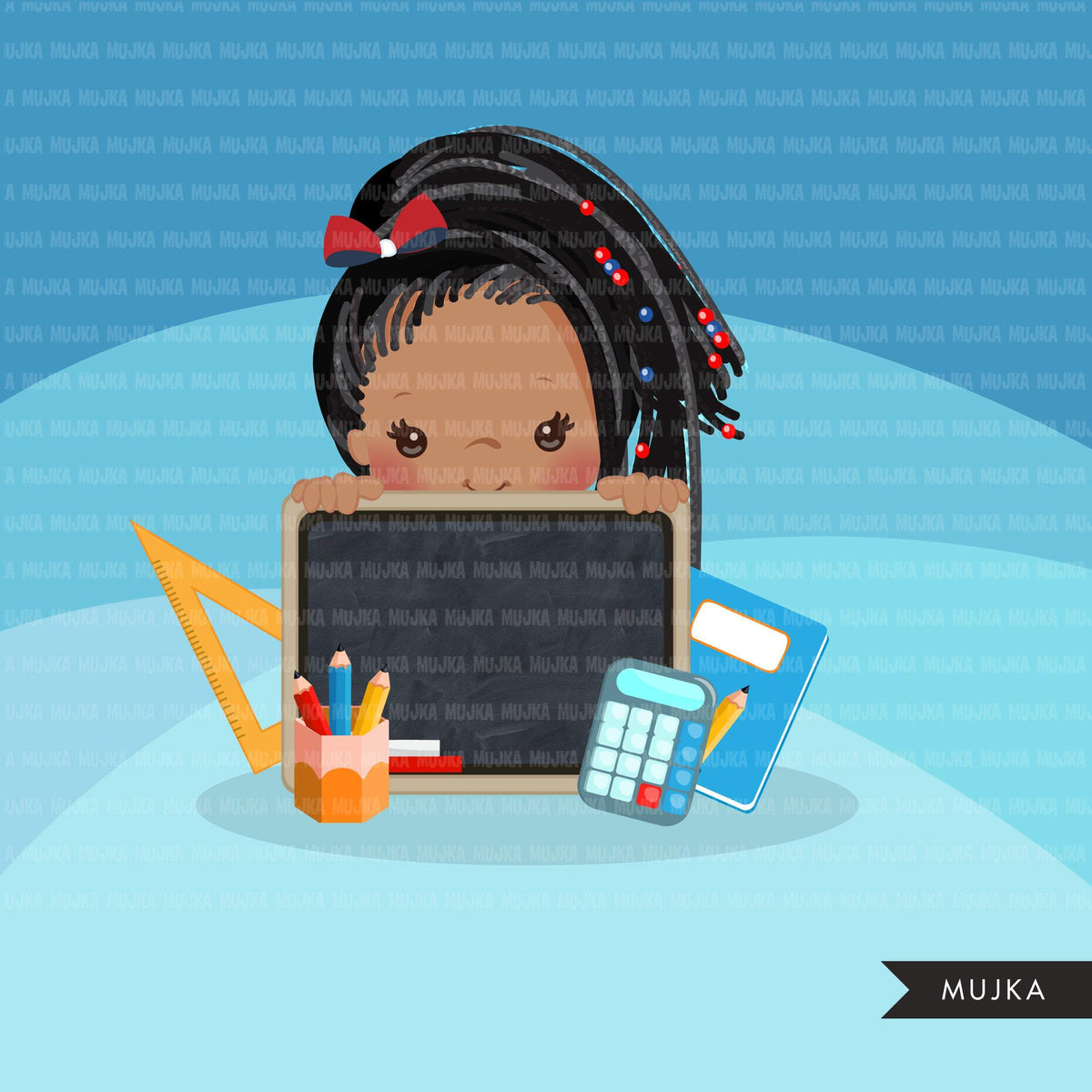 Back to school clipart peeking black students Afro Girl students black ...