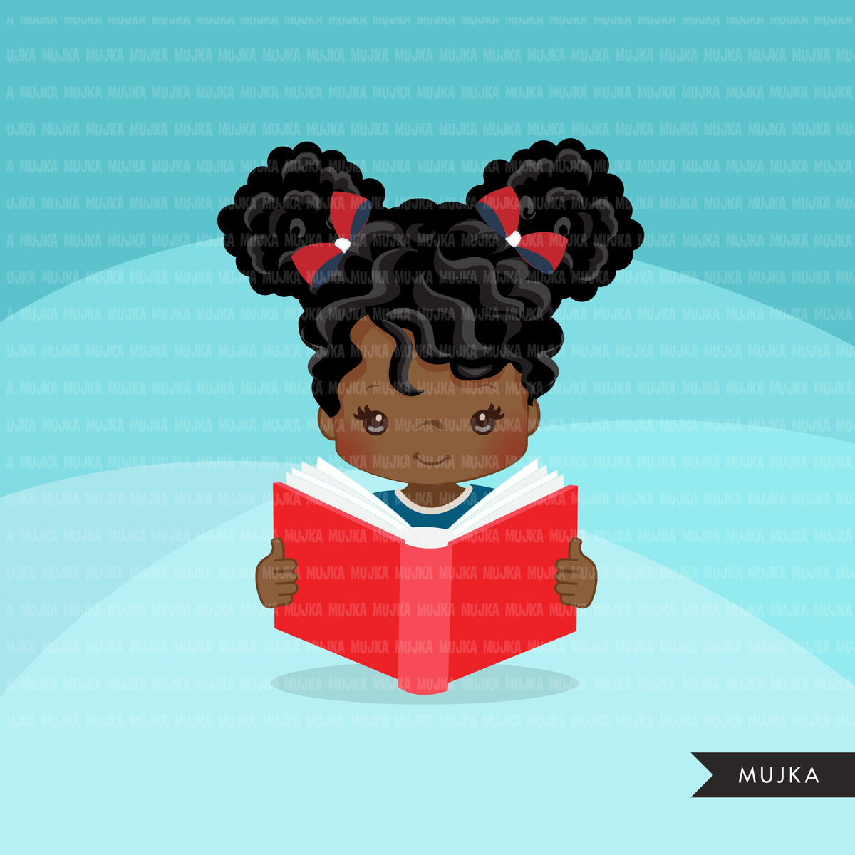 Reading clipart, back to school Afro black student girl graphics, plan ...