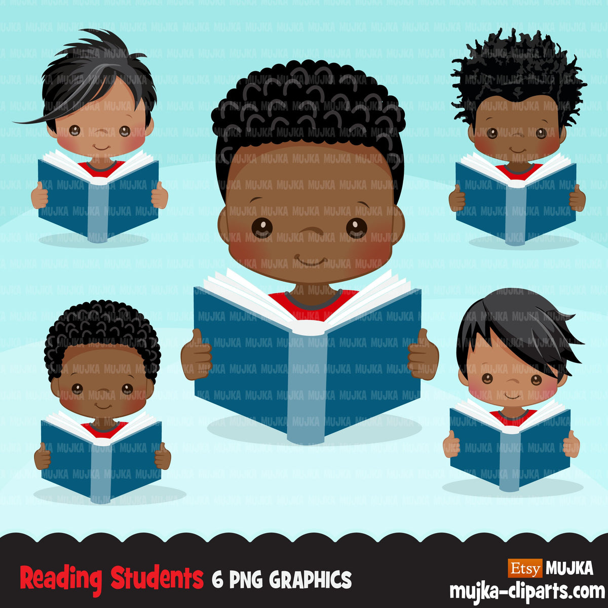 Reading clipart, school activity, back to school student Afro black bo ...
