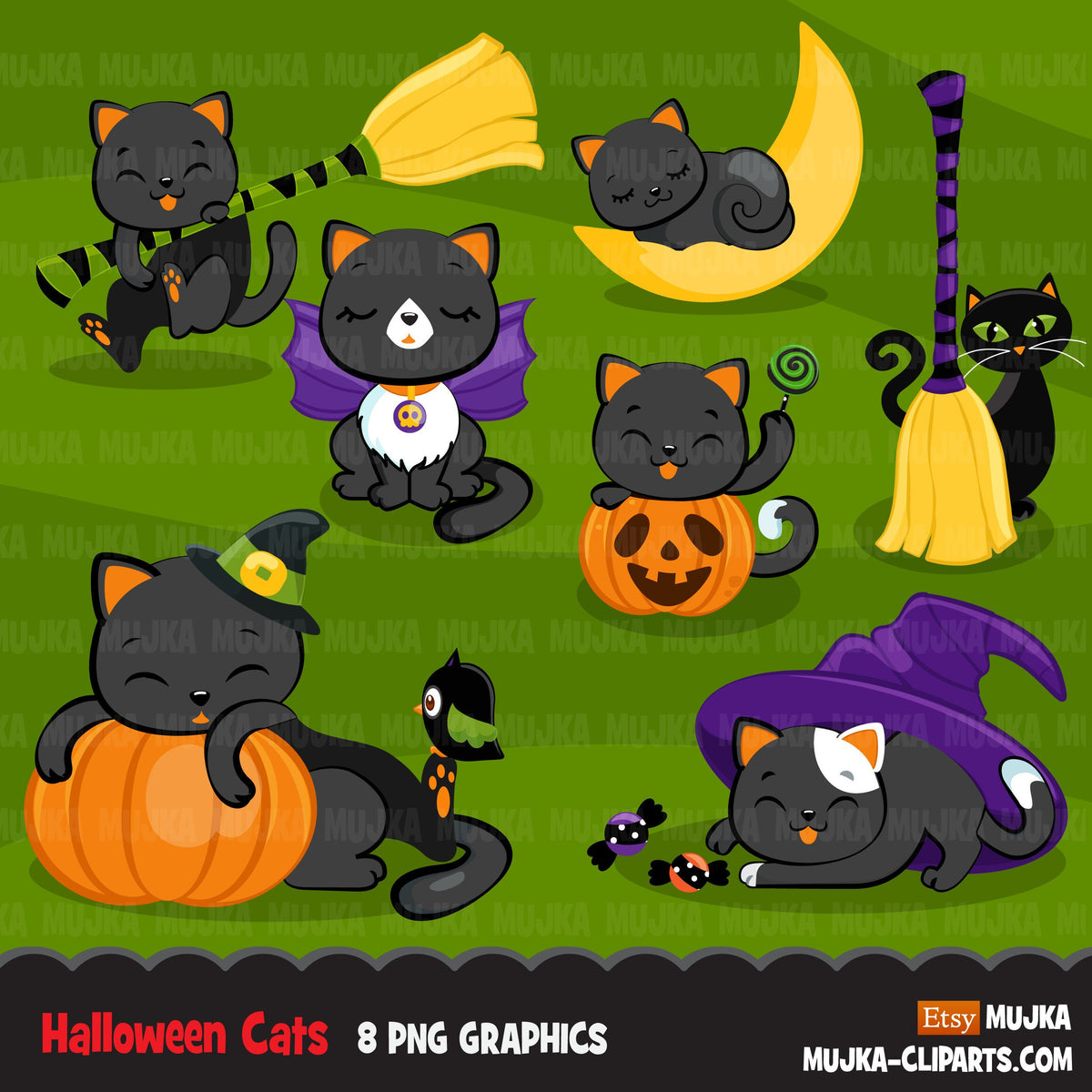 Halloween cats clipart, Black cat, trick or treat graphics, animal cli ...