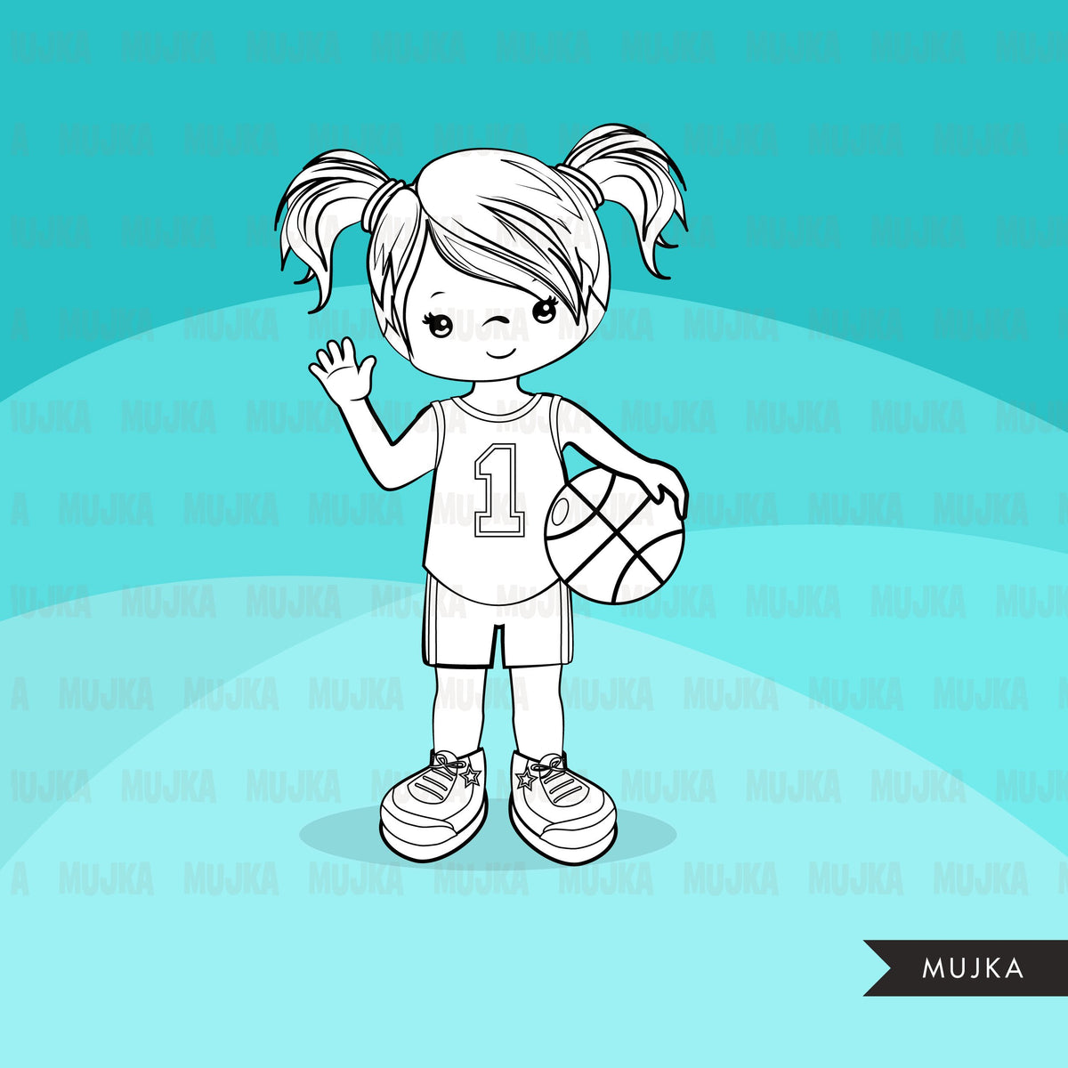 Basketball players Digital Stamps, Sports Graphics, B&W clip art outli ...