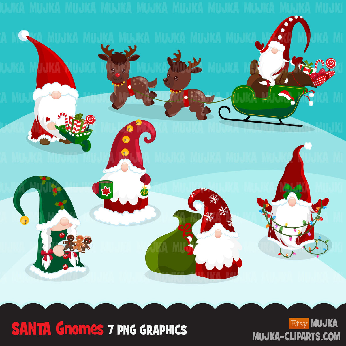 Christmas Santa gnomes Clipart, Scandinavian Gnome graphics, illustrat ...